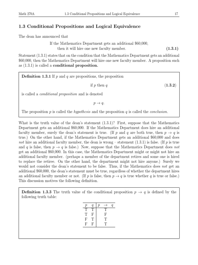 1.3 Conditional Propositions and Logical Equivalence | PDF | If And ...