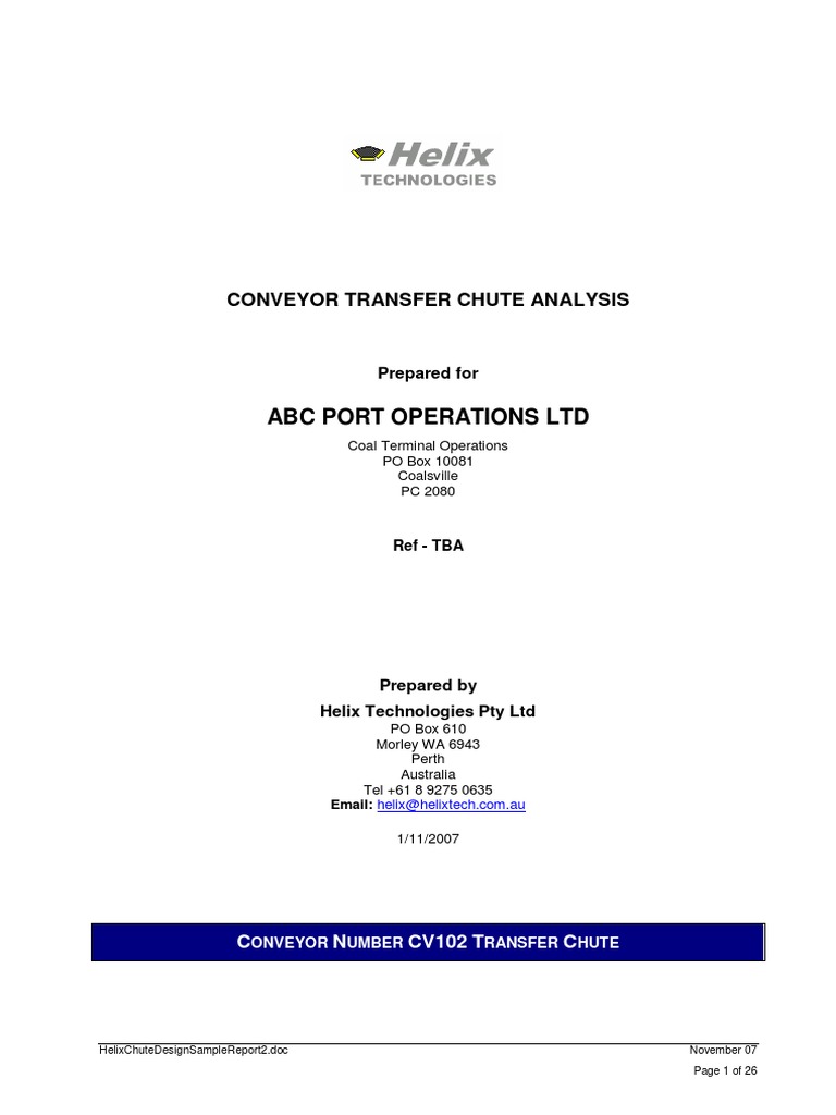 Abc Port Operations LTD: Conveyor Transfer Chute Analysis | PDF ...