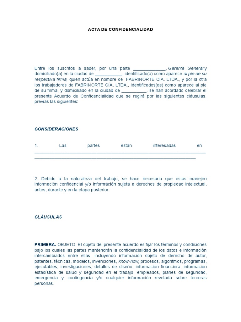 Acta de Confidencialidad | PDF | Confidencialidad | Información