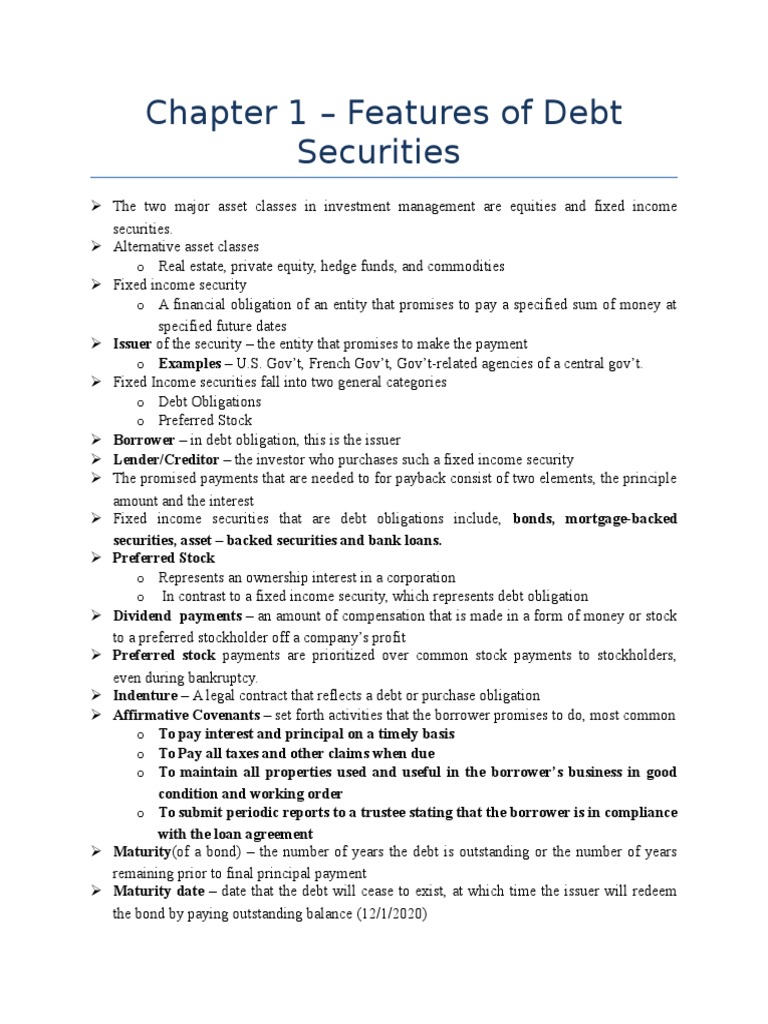 Chapter 1 - Notes - Fixed Income Analysis | PDF | Fixed Income | Bonds ...