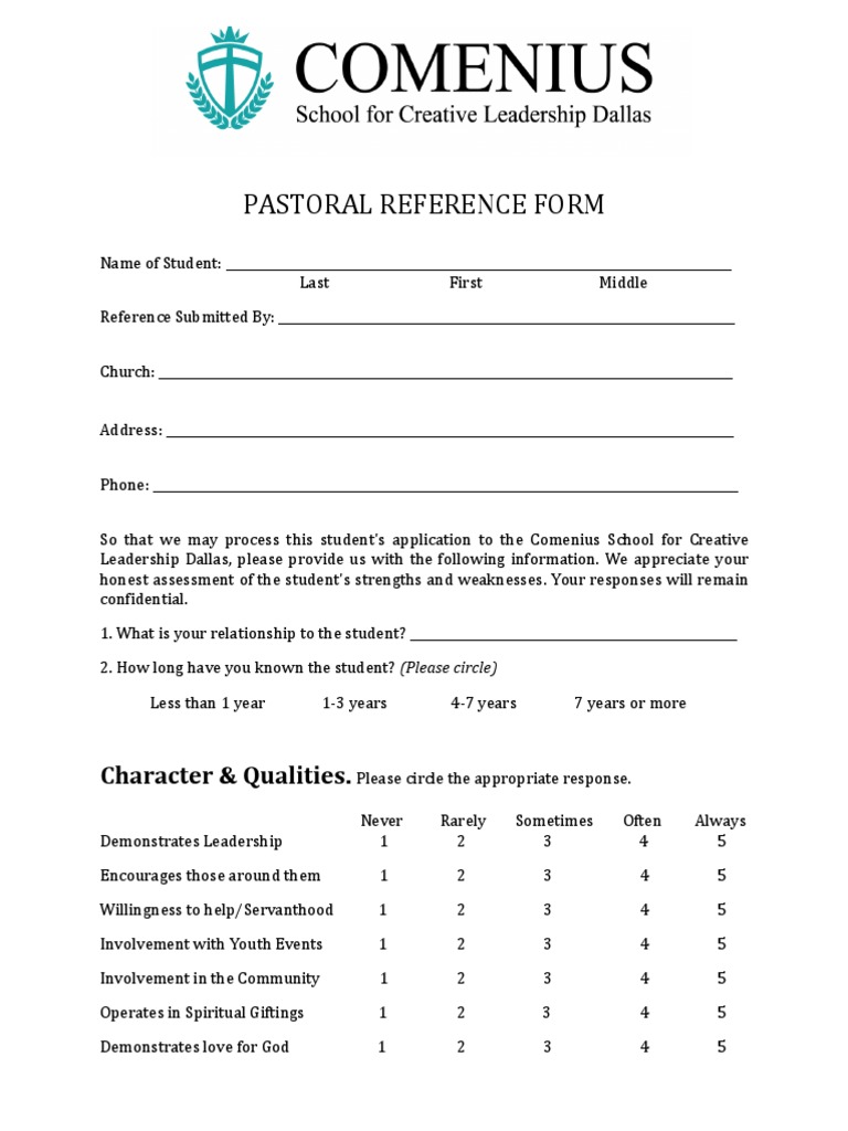 Pastoral Reference Form | Download Free PDF | Psychology ...