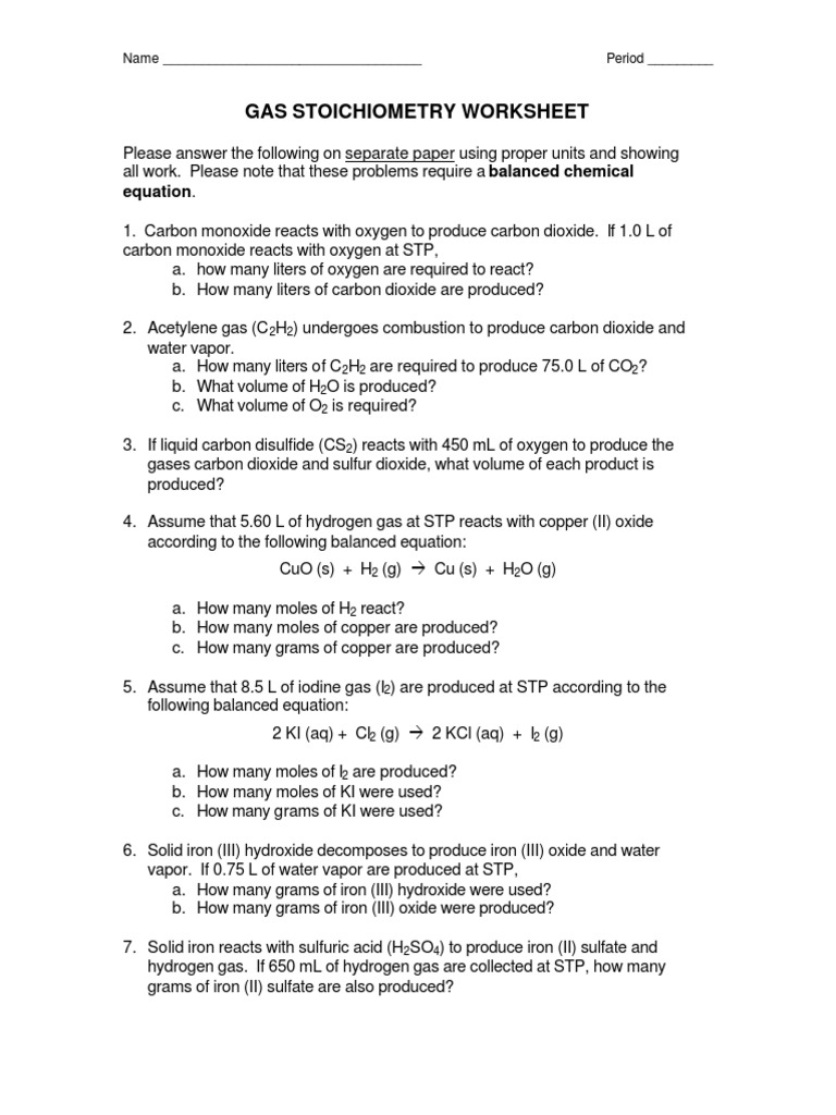 Gas - Stoichiometry Practice 1 | PDF | Combustion | Gases