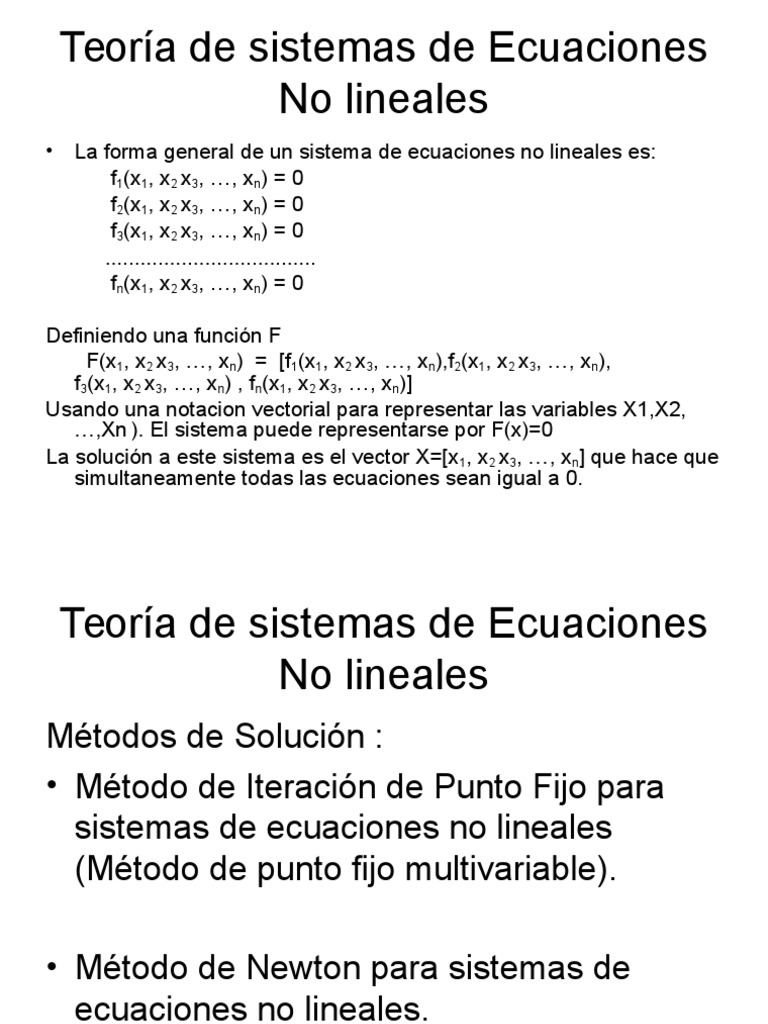 Teoria de Sistemas de Ecuaciones No Lineales | PDF | Ecuaciones | Sistema no lineal