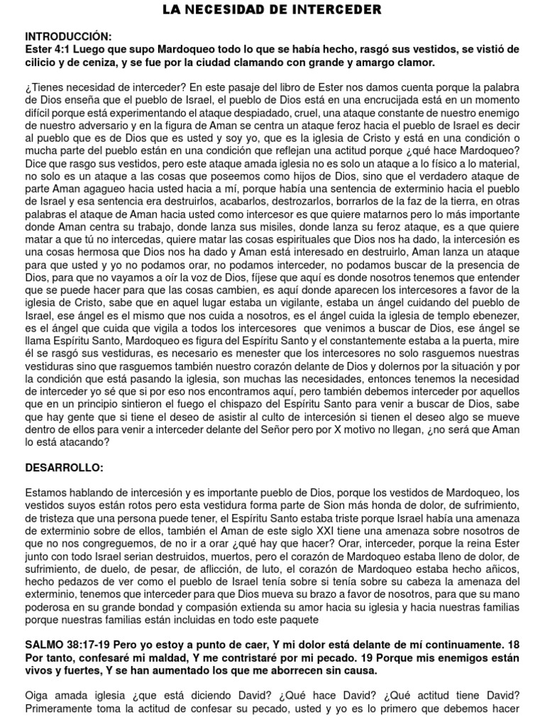 La Necesidad de Interceder | PDF | Oración | espíritu Santo