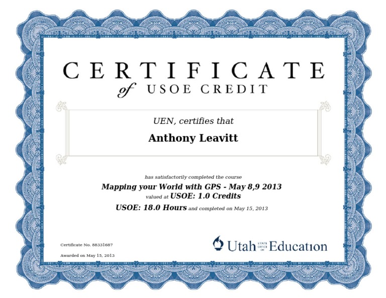 Mapping Your World With Gps Certificate-88331687 | PDF | Sports ...