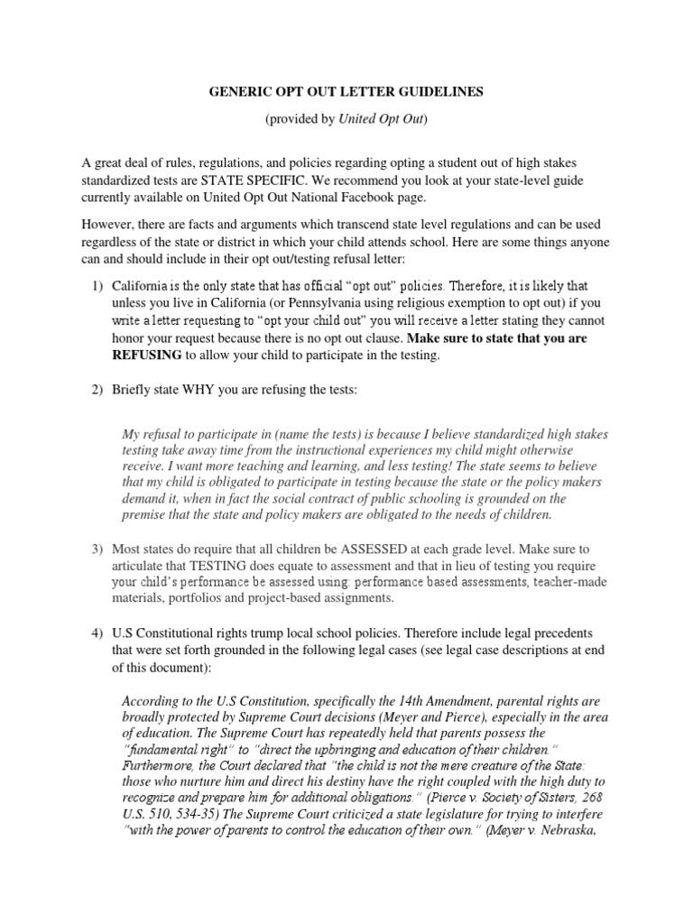 Generic Opt Out Letter Guidelines | PDF | Meyer V. Nebraska ...