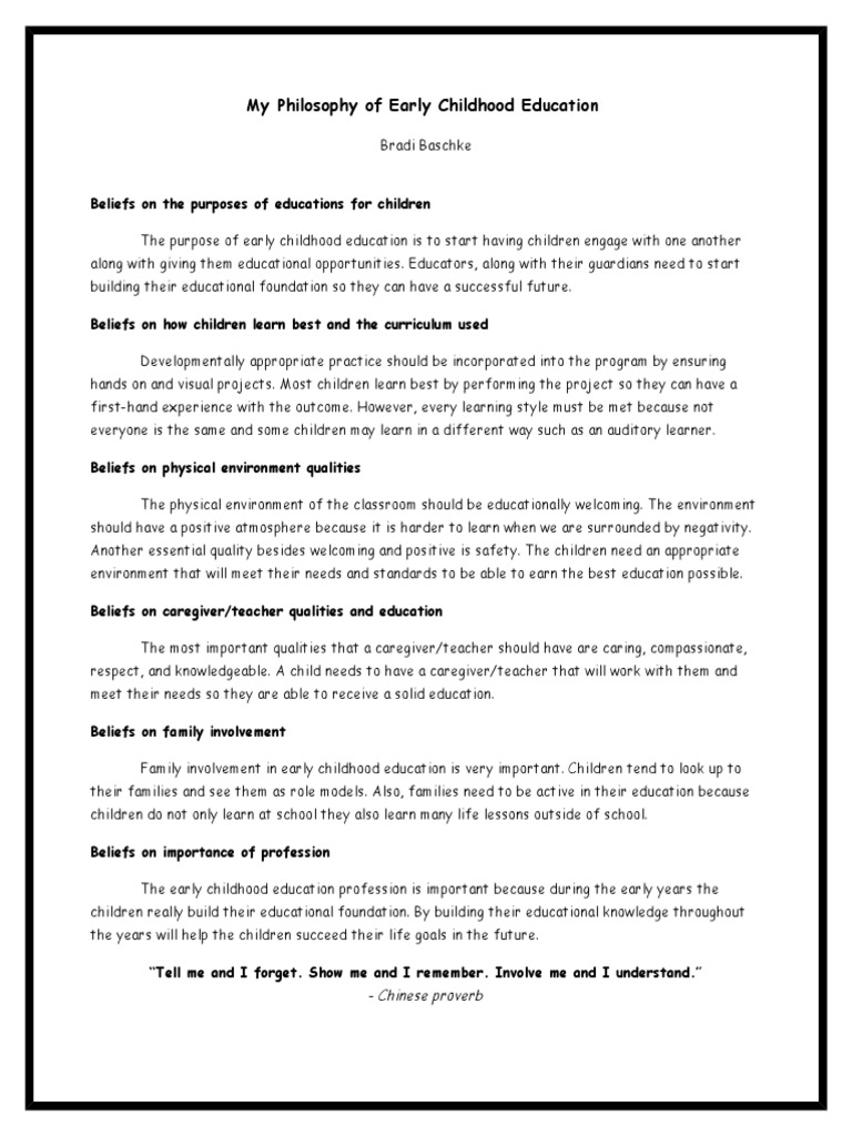My Philosophy of Early Childhood Education | PDF