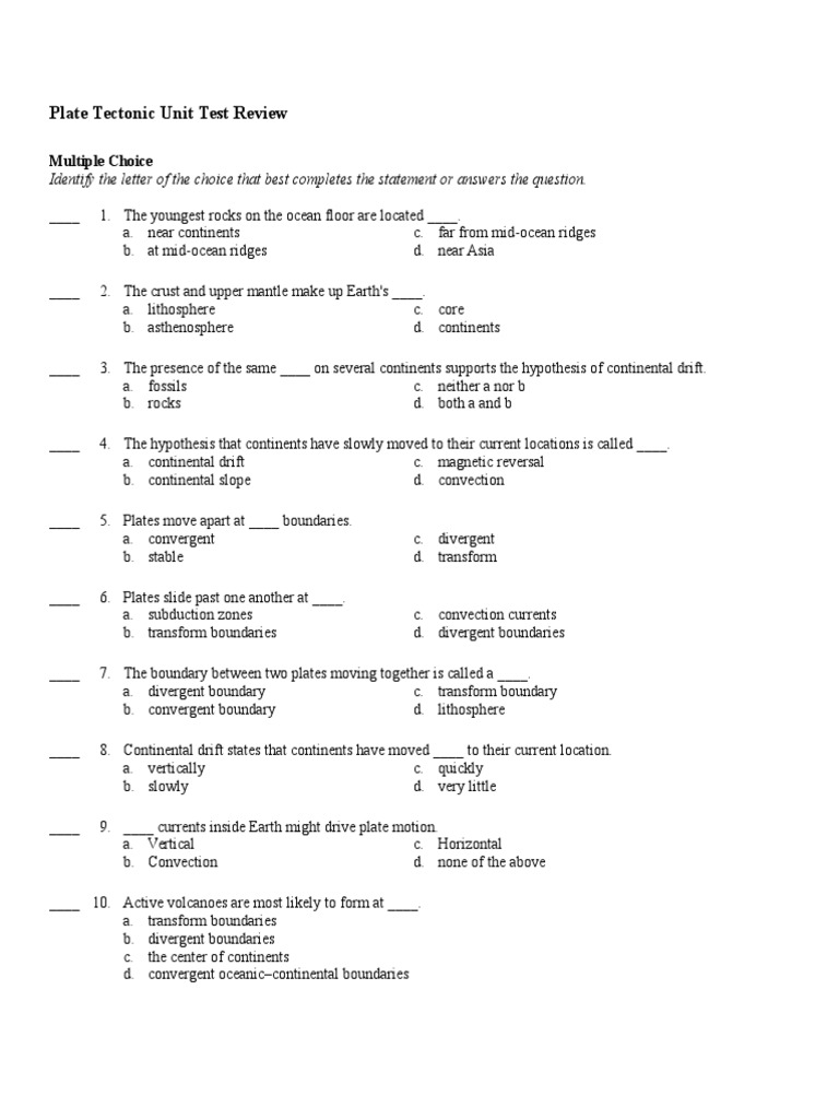 Plater Tectonic Test | PDF | Science & Mathematics
