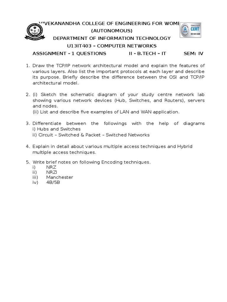 Computer Networks Assignment Questions | PDF