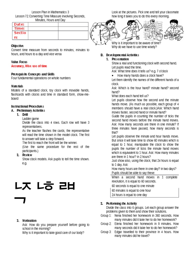 Lesson 72 Converting Time Measure Involving Seconds Minutes Hours and ...