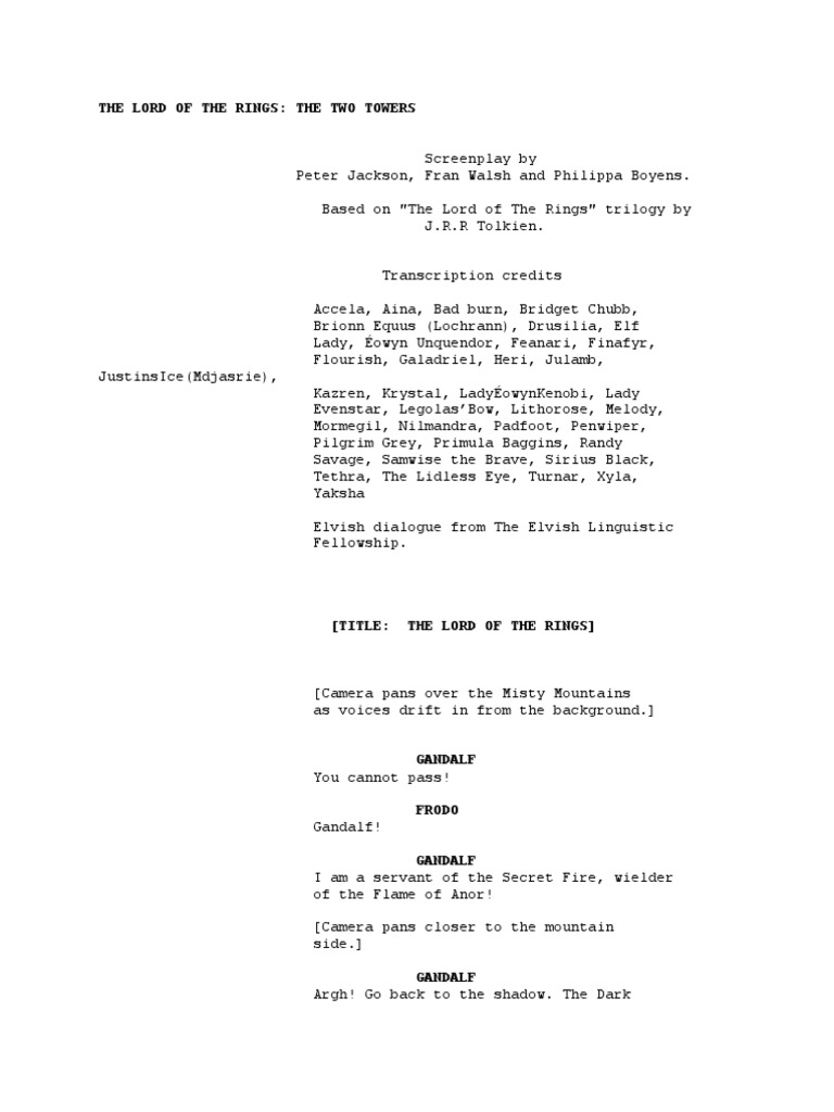 Movie Script - The Lord of the Rings - The Two Towers