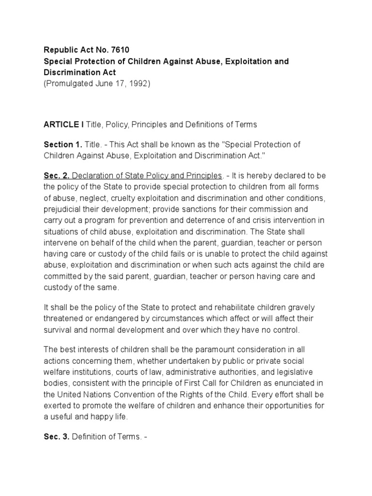 RA 7610 Special Protection of Children Act | PDF