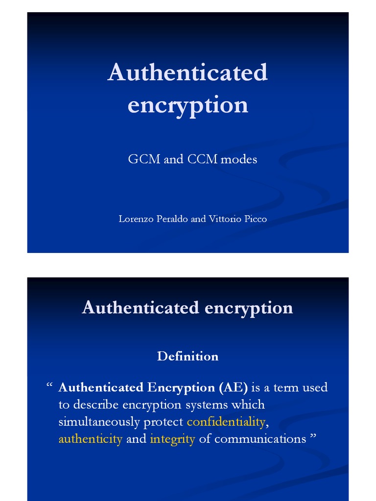 (Slides) Authenticated Encryption GCM - CCM | PDF | Encryption | Cybercrime
