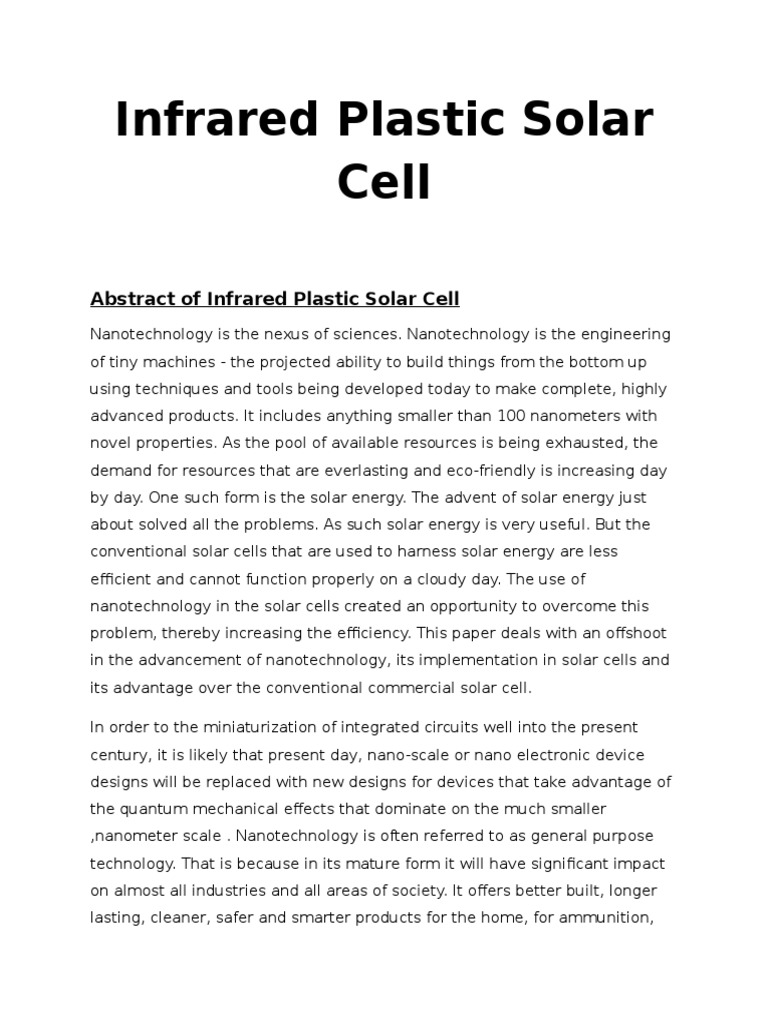 Infrared Plastic Solar Cell | PDF | Solar Cell | Photovoltaics