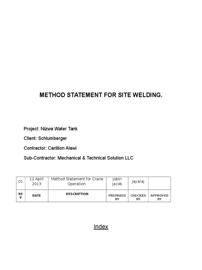 Method Statement For Site Welding. | PDF