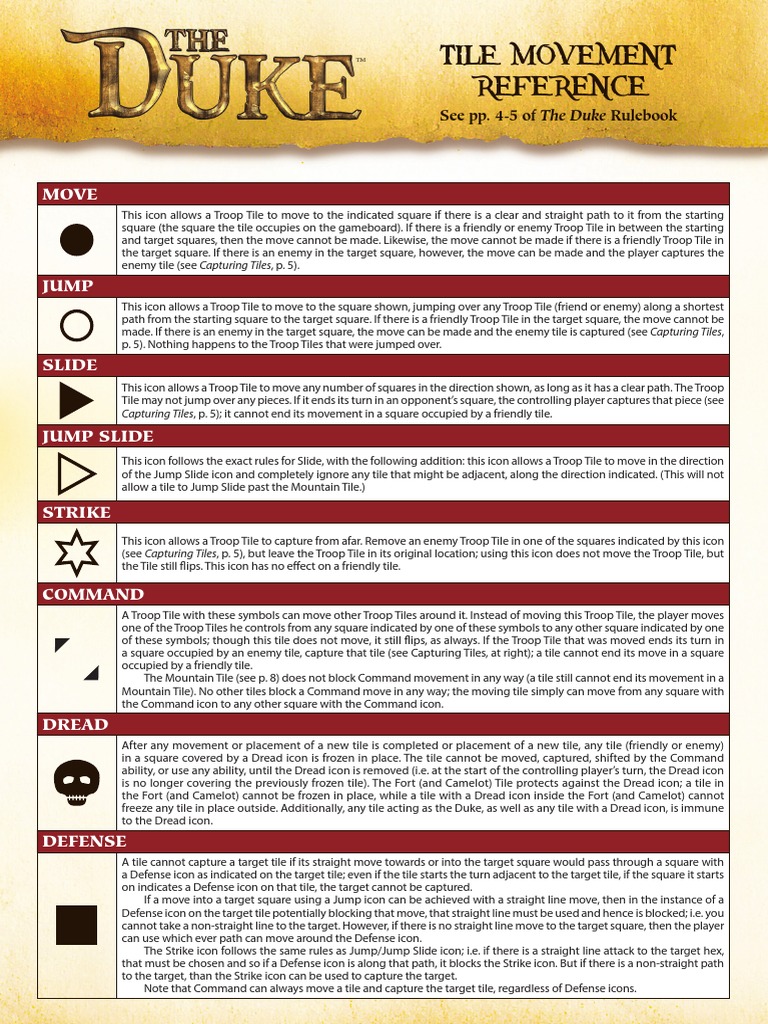 Movement Reference Card - Final | PDF | Gaming | Board Games
