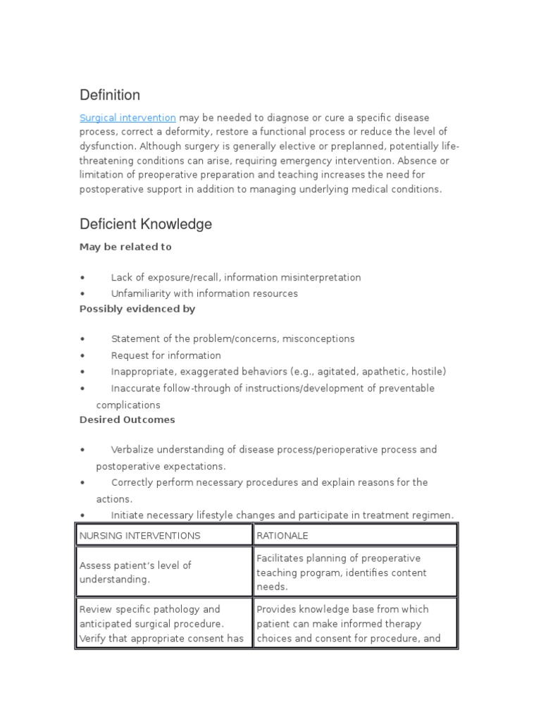 Preoperative Nursing Care Plan | PDF | Anesthesia | Surgery
