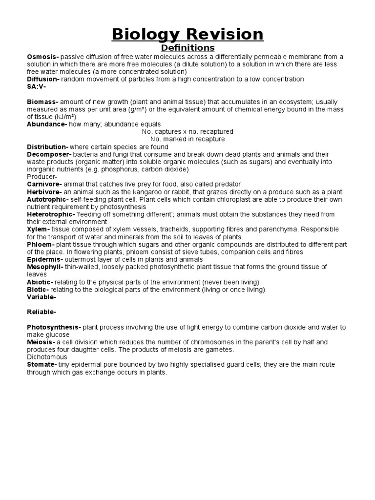 Biology Revision: Key Terms and Concepts | PDF | Cytoplasm | Cell (Biology)