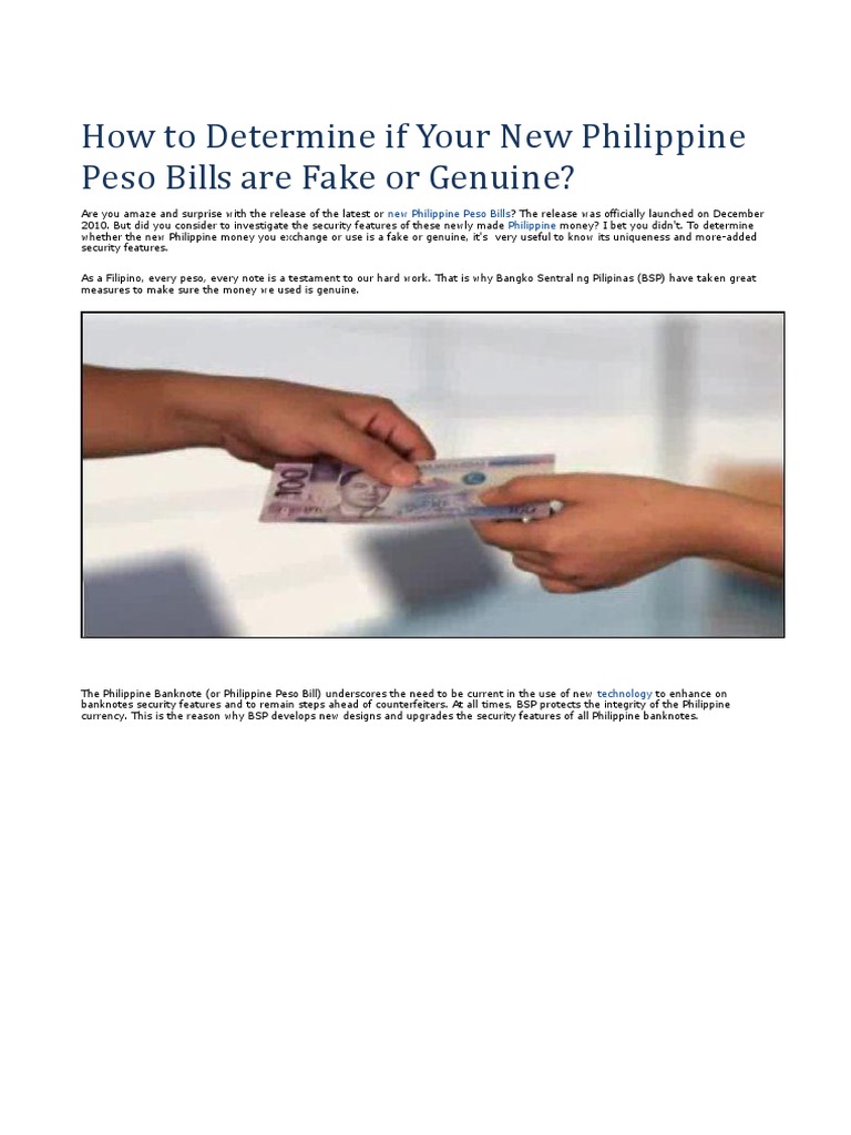 How To Determine If Philippine Peso Bills Are Fake or Genuine | PDF ...