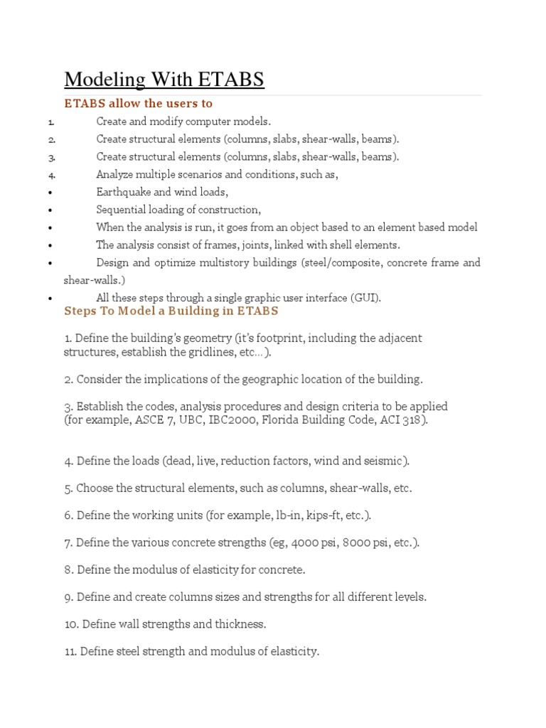 Modeling With ETABS | PDF | Column | Beam (Structure)