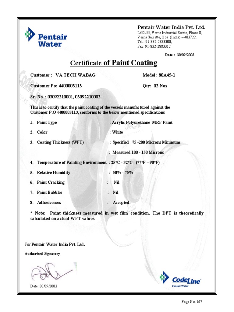 Paint Certificate 80A45-1