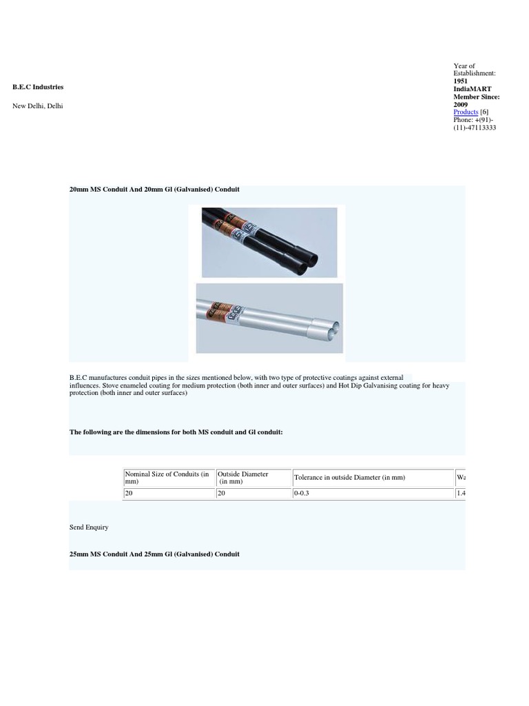 14.gi Conduit Bec | PDF | Galvanization | Pipe (Fluid Conveyance)