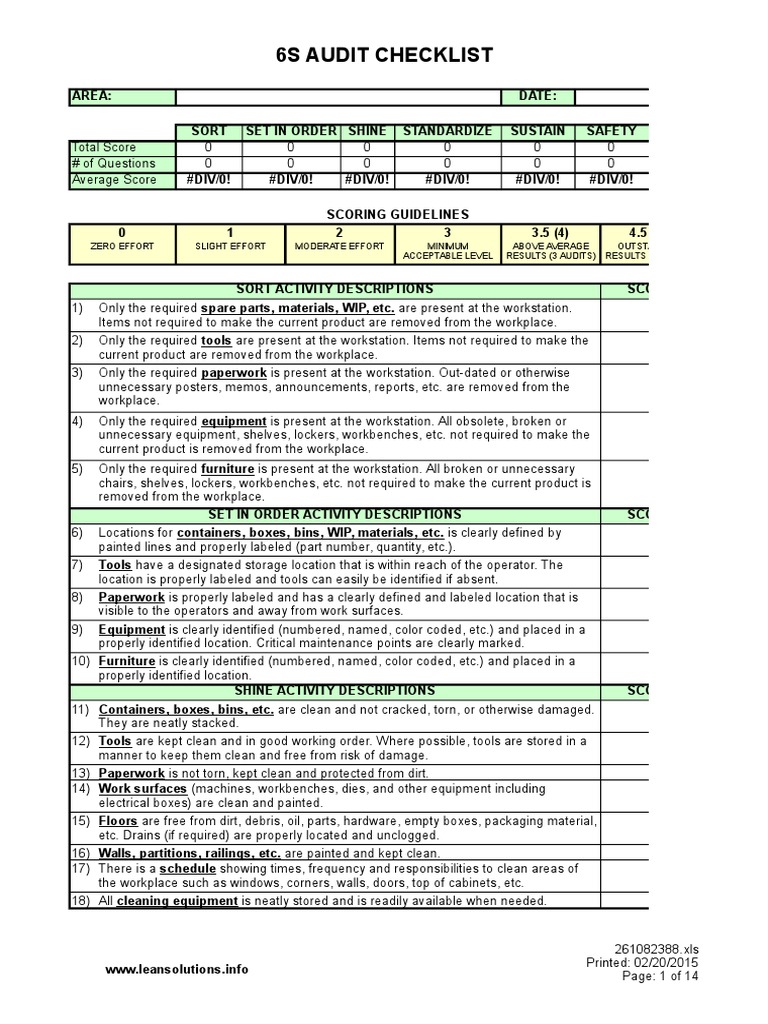 6s Auditchecklist | PDF | Accessibility | Personal Protective Equipment