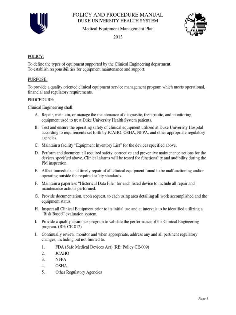Medical Equipment Management Program | PDF | Medical Device | Risk