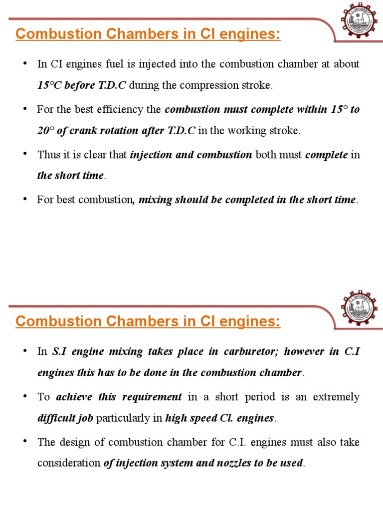 Combustion Chambers in CI Engines | PDF | Internal Combustion Engine ...