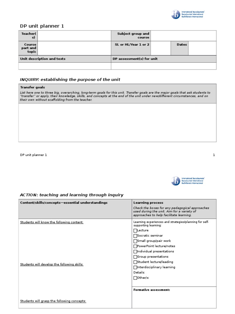 DP Unit Planner Style 1 | Lecture | Learning