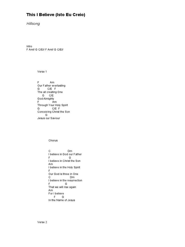 Hillsong - This I Believe (Esquema de Acordes) | PDF