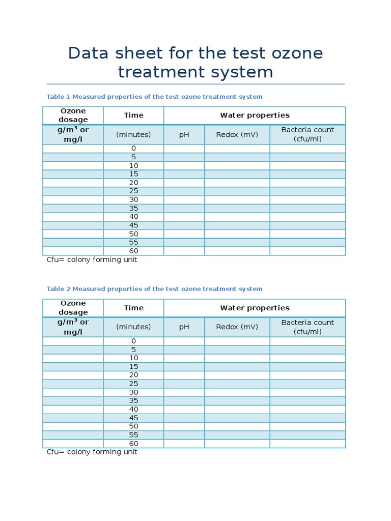 Data Sheet For The Test Ozone Treatment System | PDF