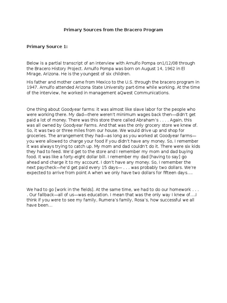 Bracero Program Primary Sources | PDF | Labor | The United States