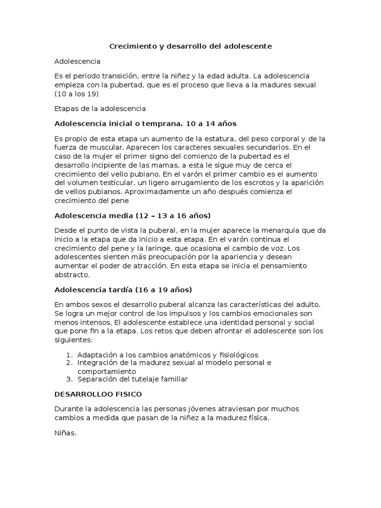 Crecimiento y Desarrollo Del Adolescente | PDF | Pubertad | Adolescencia