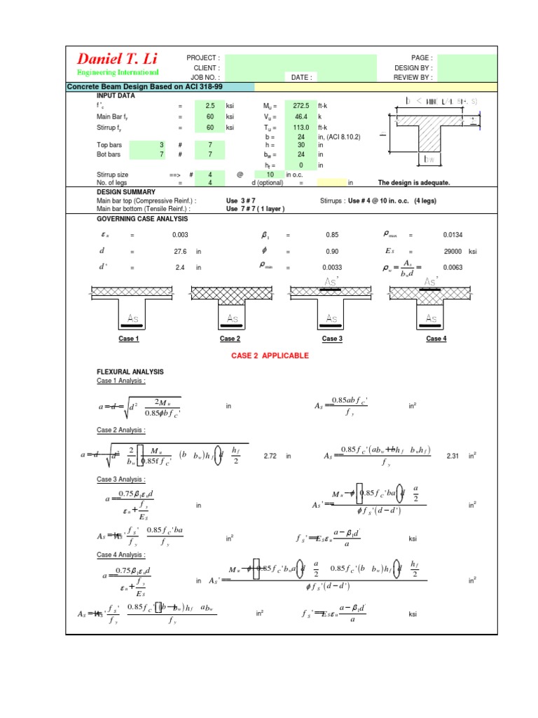 Concrete Beam Design Based On ACI 318-99 | PDF | Solid Mechanics | Structural Engineering