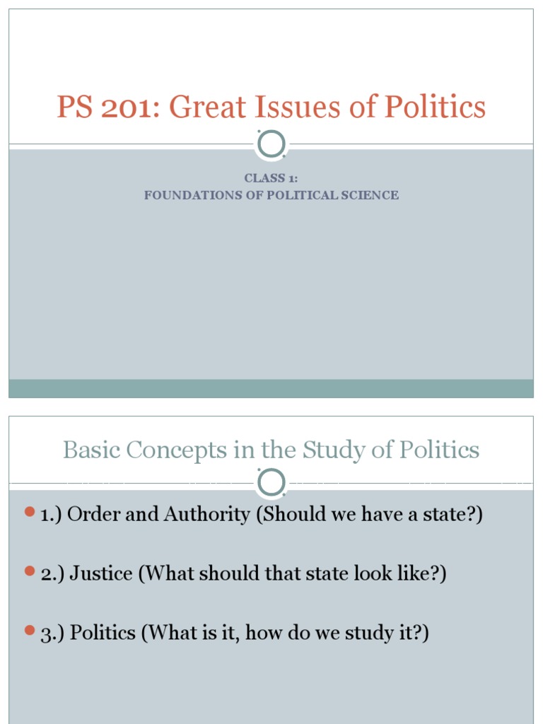 PS 201: Great Issues of Politics: Class 1: Foundations of Political ...