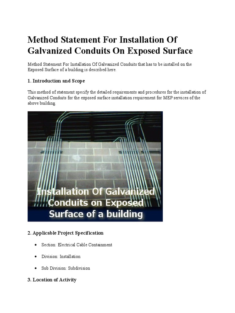 Method Statement For Installation of Galvanized Conduits On Exposed ...