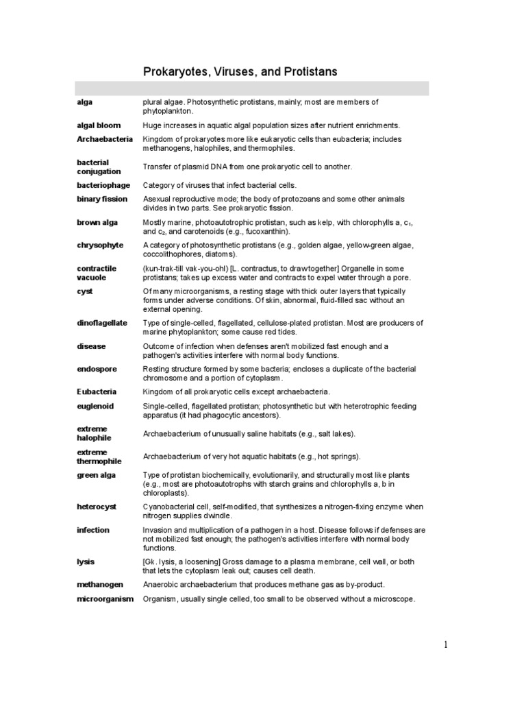 Glossary Prokaryotes, Viruses, and Protistans | PDF | Bacteria | Prokaryote