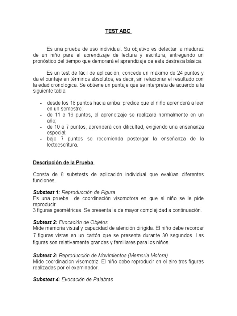 Test ABC Completo | PDF | Memoria | Aprendizaje