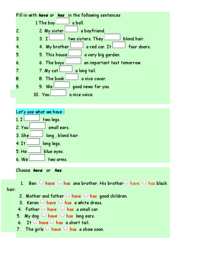 Fill in the Blanks: Have or Has | PDF