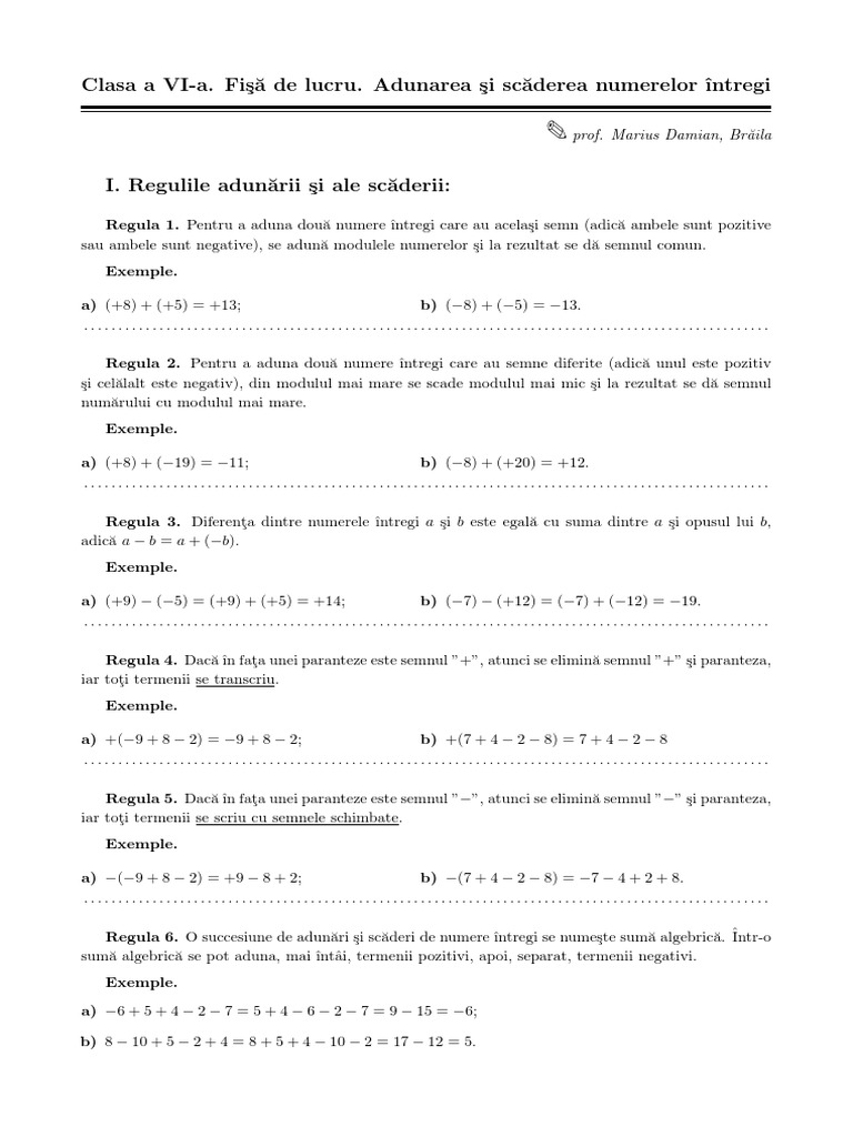 Fisa de Lucru Cls 6 Adunarea Si | PDF