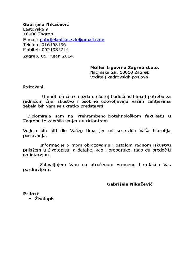 Molba Za Posao | PDF