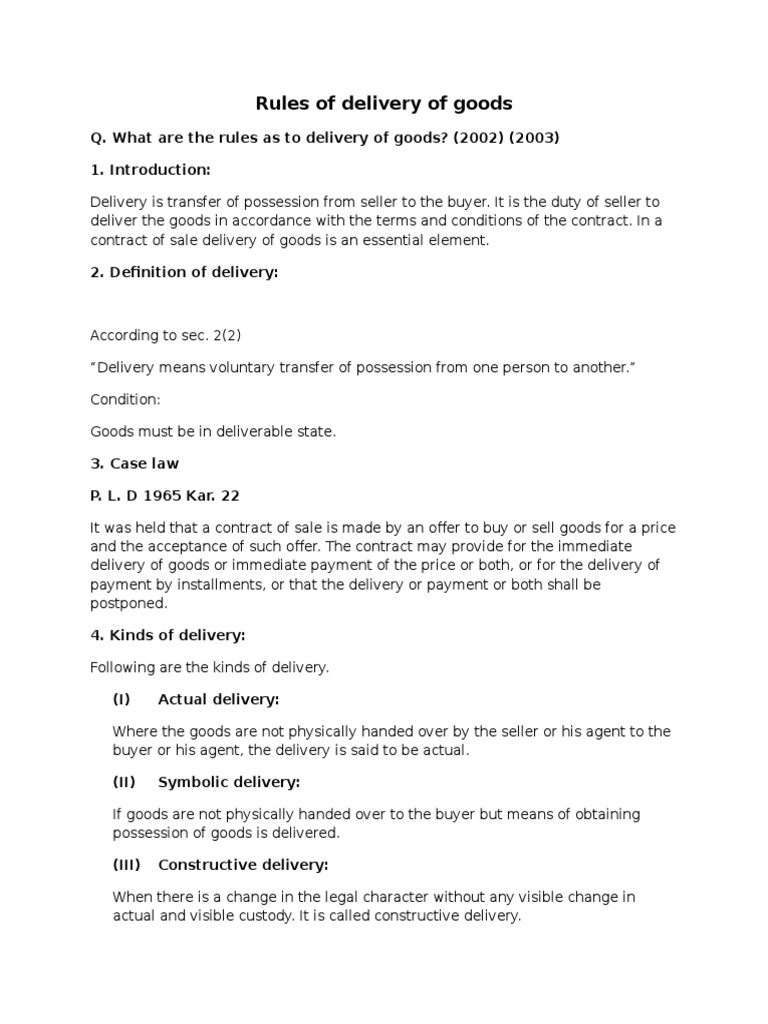 Rules of Delivery of Goods | PDF | Delivery (Commerce) | Sales