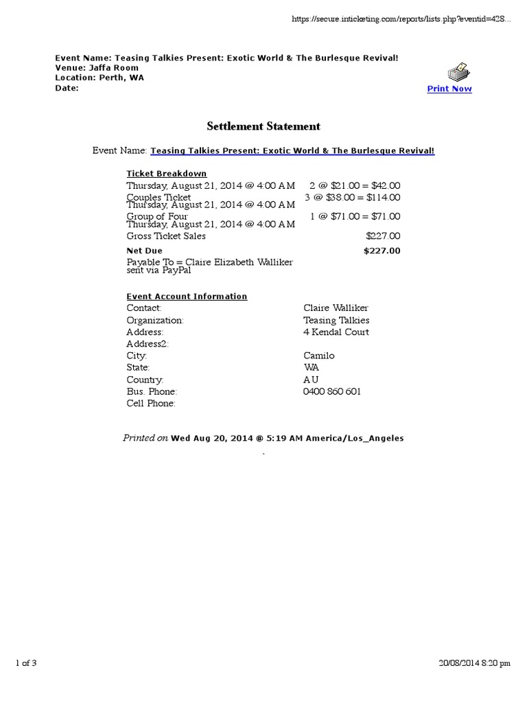 Settlement Statement: Printed On | PDF