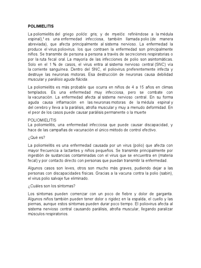POLIMIELITIS | PDF | Poliomielitis | Microbiología