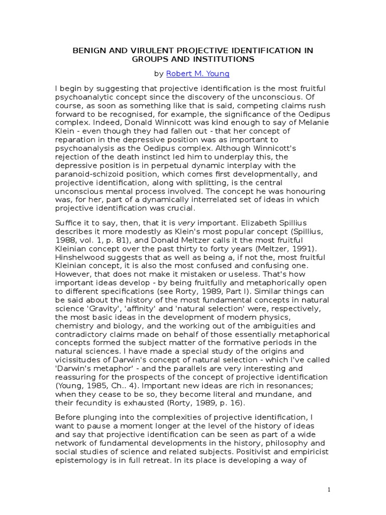 Benign and Virulent Projective Identification in Groups and ...