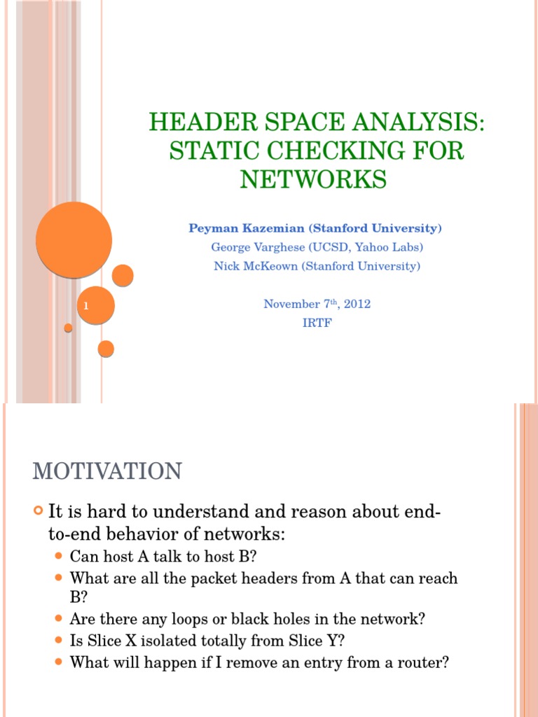 Header Space Analysis: Static Checking For Networks: Peyman Kazemian (Stanford University) | PDF ...