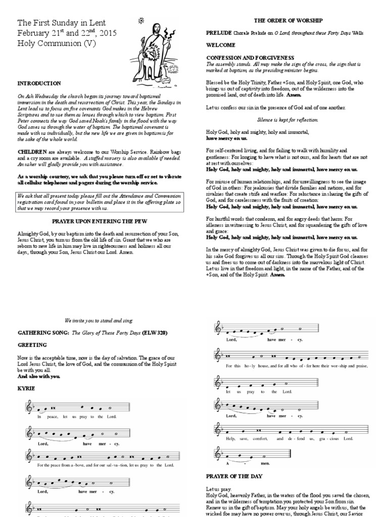 The First Sunday in Lent February 21 and 22, 2015 Holy Communion (V ...