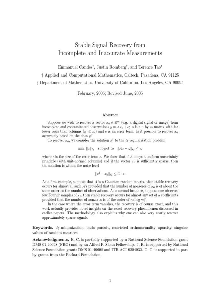 Stable Recovery | PDF | Matrix (Mathematics) | Wavelet
