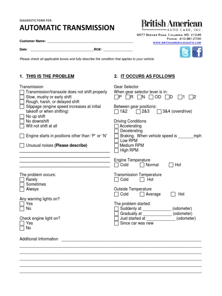 Auto Trans dIAGNOSTIC Sheet | PDF